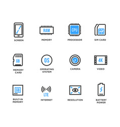 Mobile device components icon set Royalty Free Vector Image