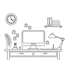 Hand drawn office sketch desk with chair computer Vector Image