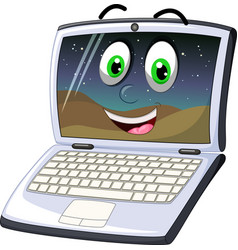 Laughing new modern desktop computer cartoon Vector Image