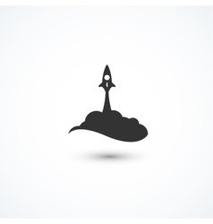 Yellow rocket and white cloud icon in flat style Vector Image