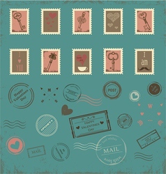 Collection of vintage post stamps Royalty Free Vector Image