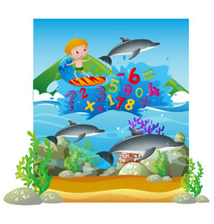 Boy surfing on the giant wave Royalty Free Vector Image