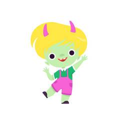 Happy horned troll boy cute smiling fantasy Vector Image