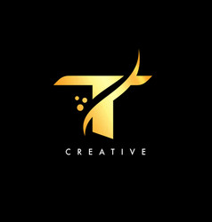 T golden letter logo design with circle swoosh Vector Image