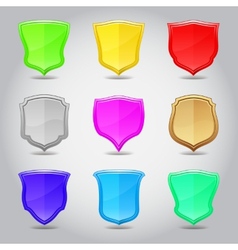 Yellow shield with blue ribbon label Royalty Free Vector