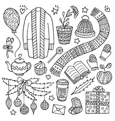Set of doodle christmas and winter elements Vector Image
