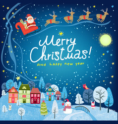 Night christmas forest landscape santa claus Vector Image
