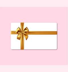 Blank white gift card with realistic gold ribbon Vector Image
