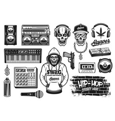 Rap music hip hop culture - symbols Royalty Free Vector