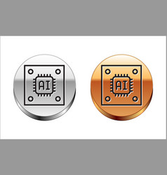 Gold line computer processor with microcircuits Vector Image