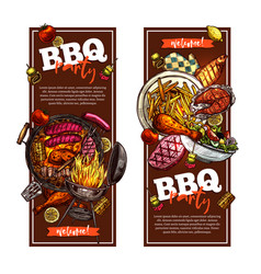 Bbq and grill horizontal banner for barbecue party