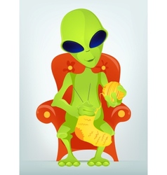 Cartoon book reading alien Royalty Free Vector Image
