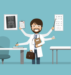 Cartoon doctor smiling and waving Royalty Free Vector Image