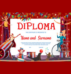 Kids education diploma with circus stage Vector Image