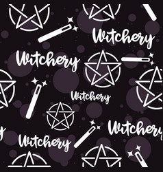 Dotwork witch pentagram seamless pattern Vector Image