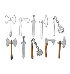 Old viking weapons - ax sword flail spiked Vector Image