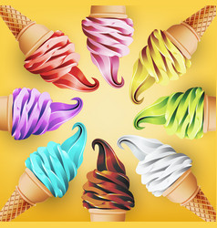 Colorful ice cream in the cone different flavors Vector Image