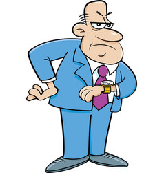 Cartoon man looking at his watch with a sign Vector Image