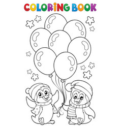 Coloring book cute penguins 2 Royalty Free Vector Image