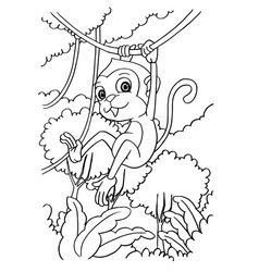 Cartoon monkey playing in forest coloring page Vector Image