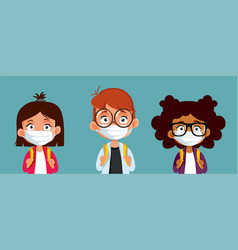 Children wearing surgical mask washing hands Vector Image