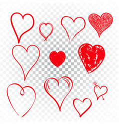 Hearts icon set love hand drawn on isolated Vector Image