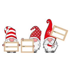 Three gnomes with blank sign Royalty Free Vector Image