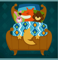 Animals sleeping in bed fairytale pets asleep set Vector Image