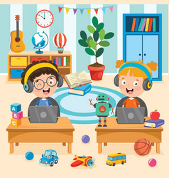 Kid using technology Royalty Free Vector Image