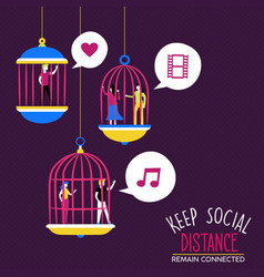 Keep social distance banner people in cage Vector Image