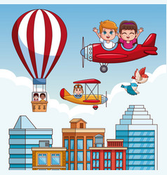 Cute kids flying cartoons Royalty Free Vector Image