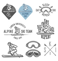 Skiing vintage labels set Royalty Free Vector Image
