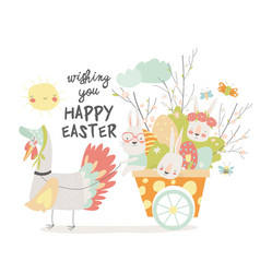 Cute cartoon bunny with easter eggs and flowers Vector Image
