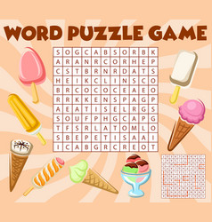 Ice cream word search puzzle game worksheet grid Vector Image