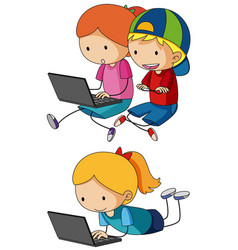 Students boy and girl are working with computer Vector Image