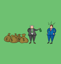 Hand-drawn boss has a lot money with sacks Vector Image