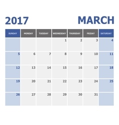 March 2017 calendar week starts on sunday Vector Image