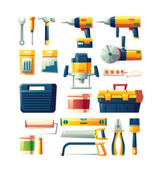 Tools objects cartoon set Royalty Free Vector Image