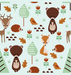Seamless woodland pattern with cute bear hedgehog Vector Image