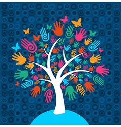 Colorful human hands solidarity tree Royalty Free Vector