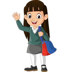 Cartoon happy school girl carrying backpack Vector Image