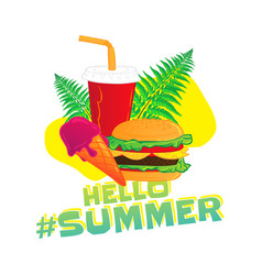 Hello summer poster tropical fruits leaves Vector Image