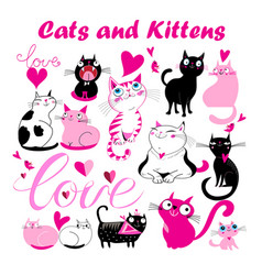 Set cards with cute cats in love Royalty Free Vector Image