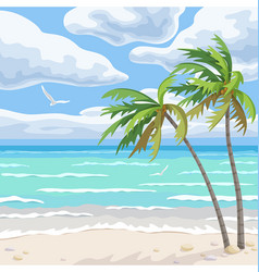 Tropical beach with parasol and palm trees Vector Image
