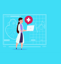 Doctor sitting at computer online consultation Vector Image