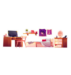 Girl making bed in pink bedroom Royalty Free Vector Image