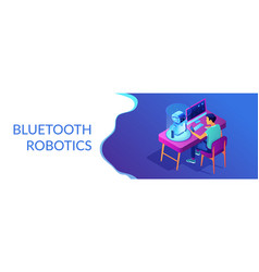 Robotics programming isometric 3d banner header Vector Image
