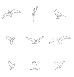 One line bird set birds collection hand drawn Vector Image