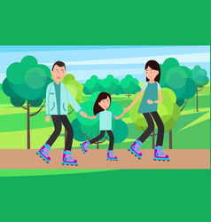 Family roller skating together in park Royalty Free Vector
