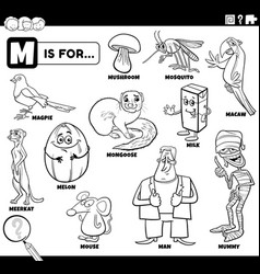 Letter m words educational task for children Vector Image